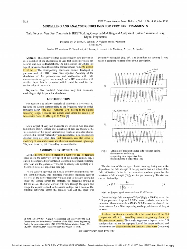 Modelling And Analysis Guidelines For Very Fast Transients Pdf Electrical Network Capacitor