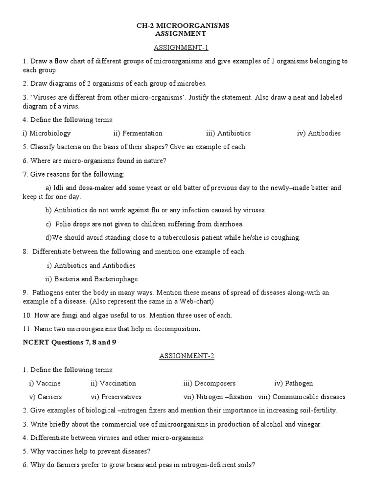 Microorganisms Assignment for Class 8 | PDF | Microorganism | Pathogen