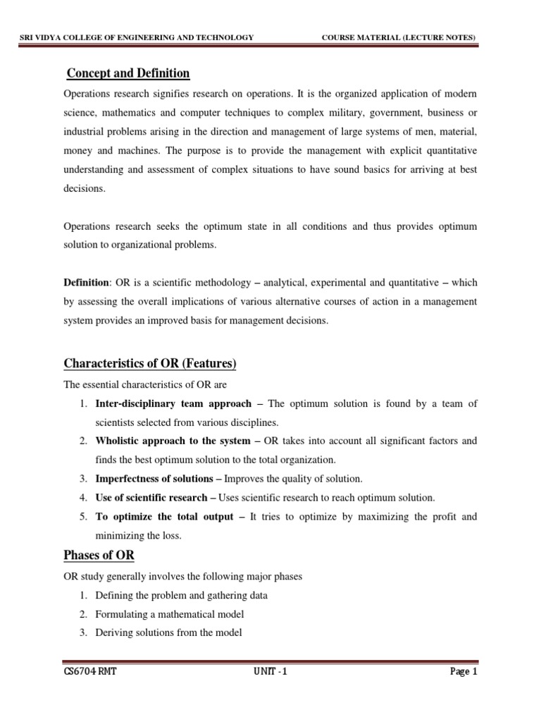 Concept and Definition | PDF | Mathematical Optimization | Linear ...