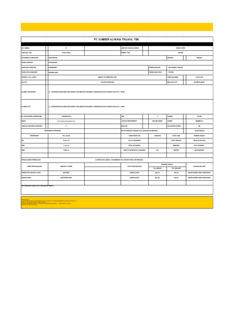 Form Data Pelamar | PDF