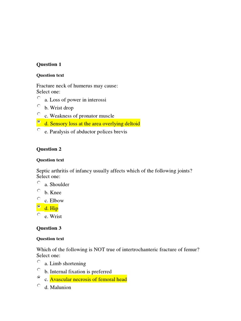 Ortho MCQs Quastions 1 | PDF | Elbow | Bone