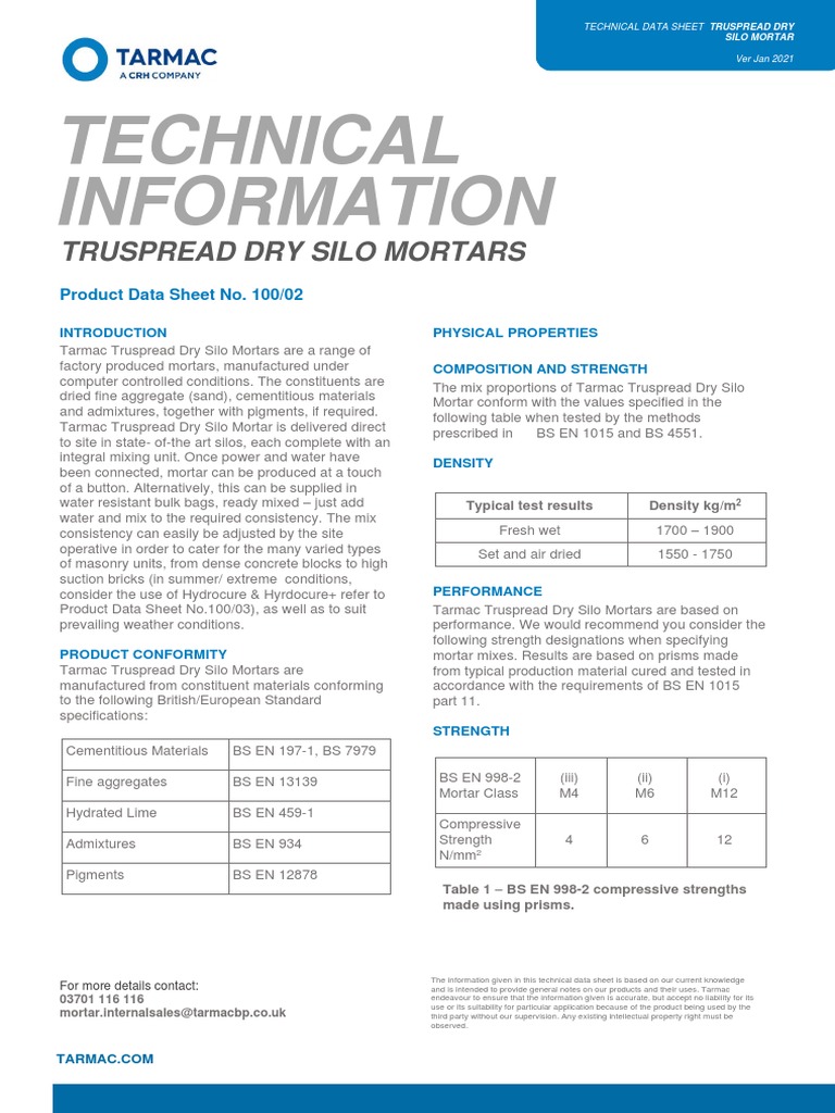 Tarmac Truspread Dry Silo Mortar Guide | PDF | Concrete | Mortar (Masonry)