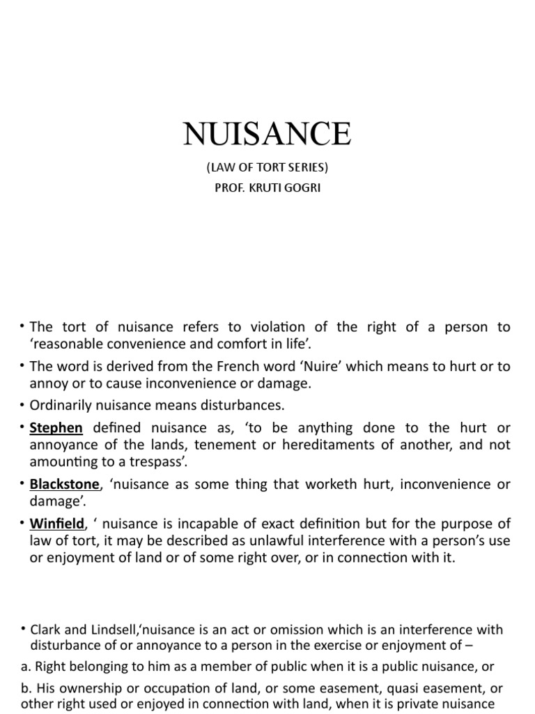Nuisance: (Law of Tort Series) Prof. Kruti Gogri | PDF | Nuisance ...