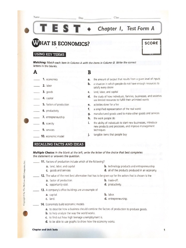 Chapter 1 Test Form A | PDF