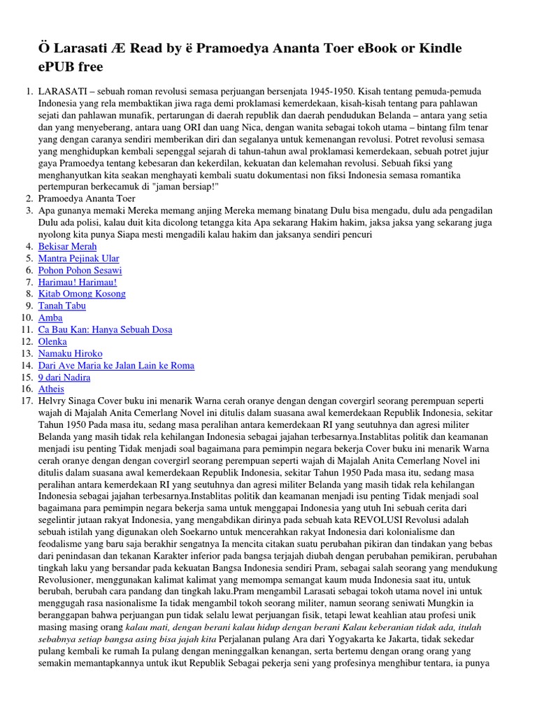 Larasati by Pramoedya Ananta Toer | PDF