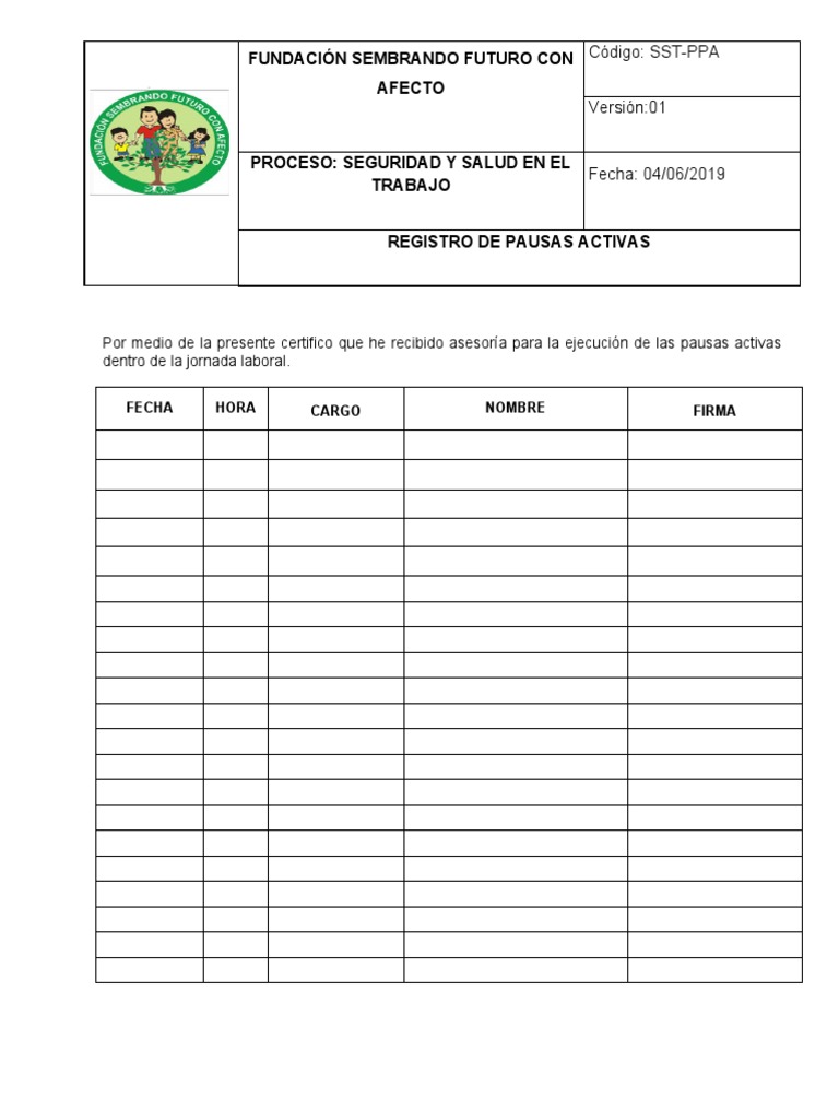 Formato de Pausa Activa | PDF | Finanzas y dinero | Derecho