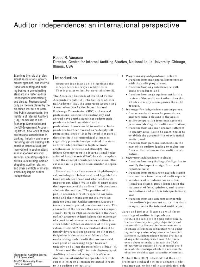 Audit Indipendence | PDF | Internal Audit | Audit