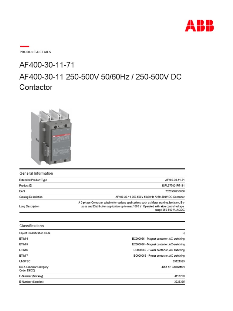 AF400-30-11 250-500V 50/60Hz / 250-500V DC Contactor: Product-Details ...