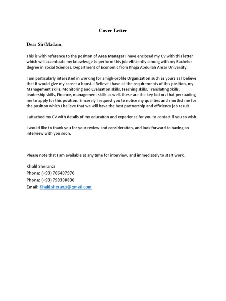 Dear Sir/Madam,: Cover Letter | PDF | Career & Growth