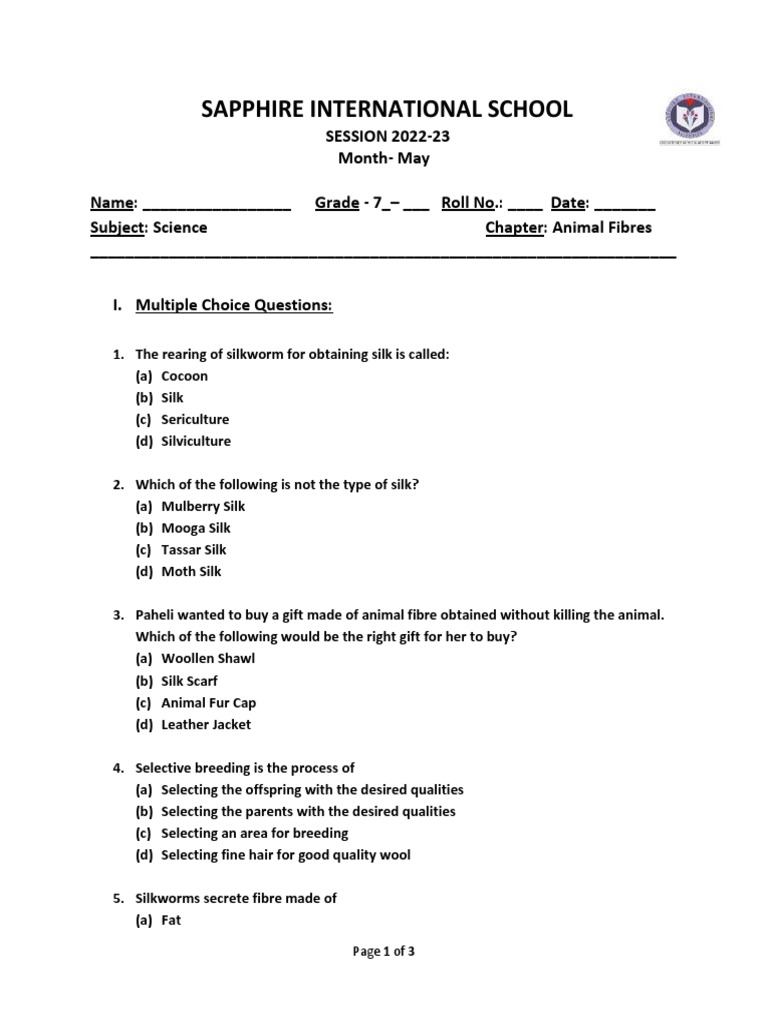 Ch3 Worksheet Class7 Pdf Silk Wool