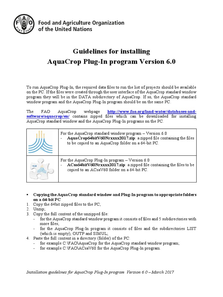 Guidelines For Installing Aquacrop Plug-In Program Version 6.0 | PDF | Zip (File Format ...
