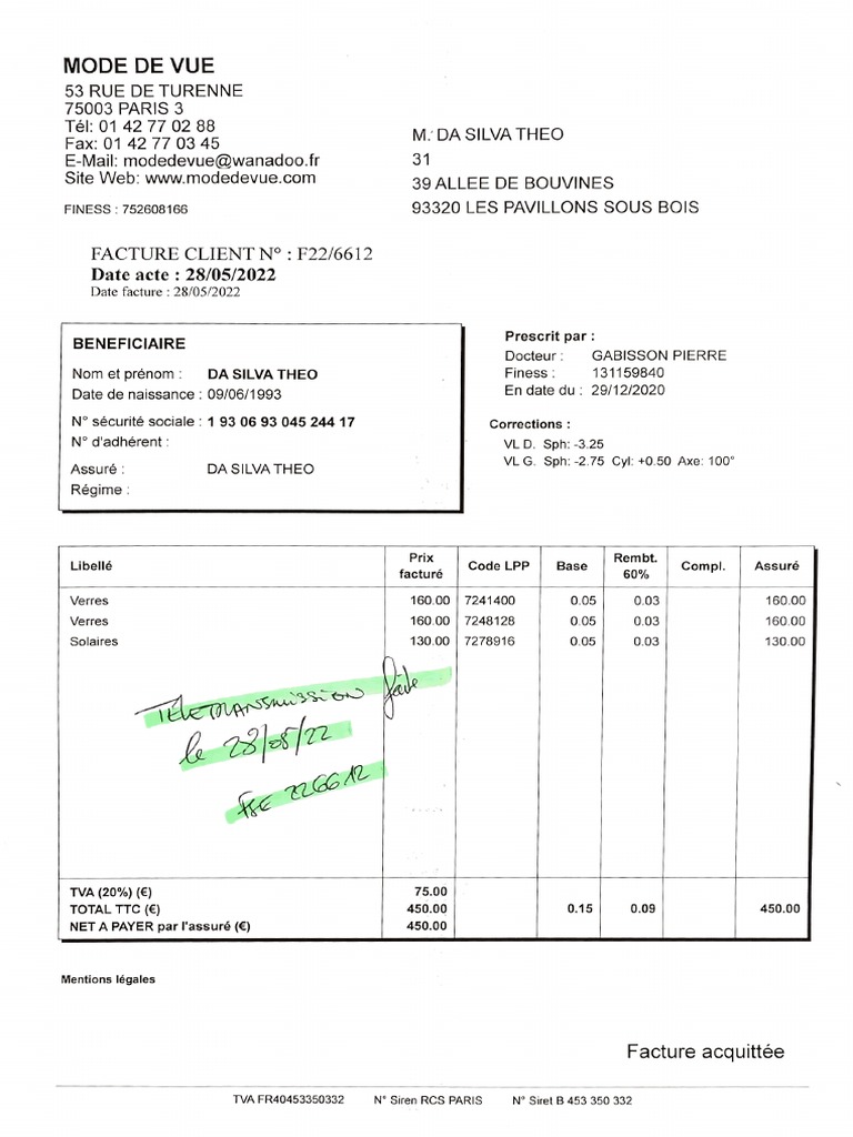 Facture Lunettes Et Lentilles | PDF