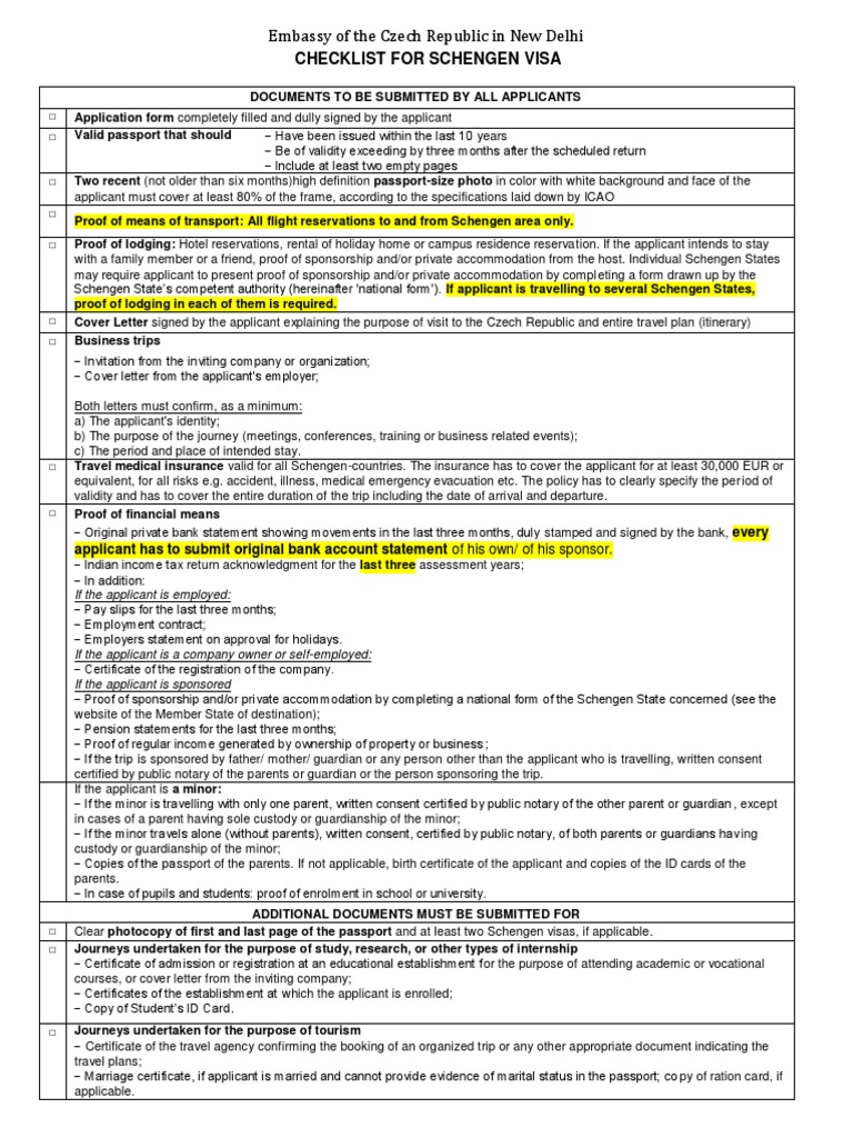 CHECKLIST FOR SCHENGEN VISA TOURISM Latest | PDF | Travel Visa | Legal ...