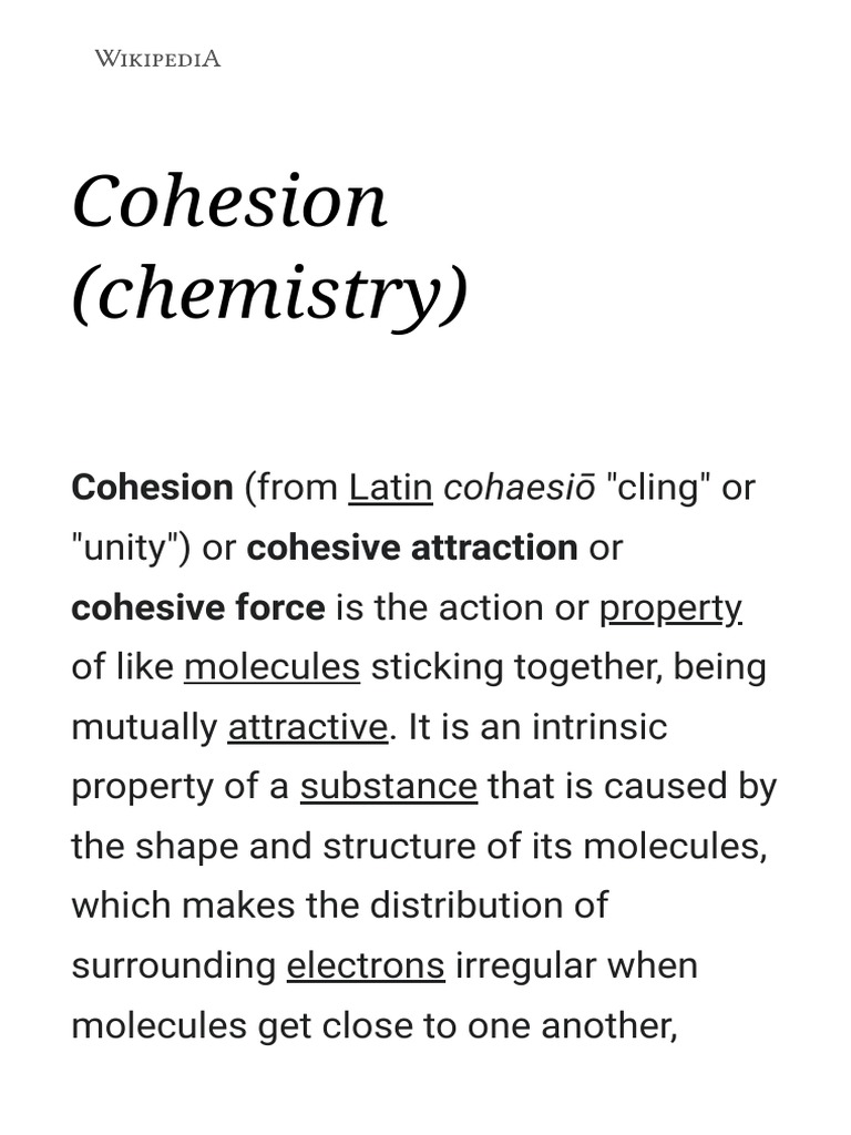 Cohesion in Chemistry Explained | PDF | Chemical Polarity | Molecules