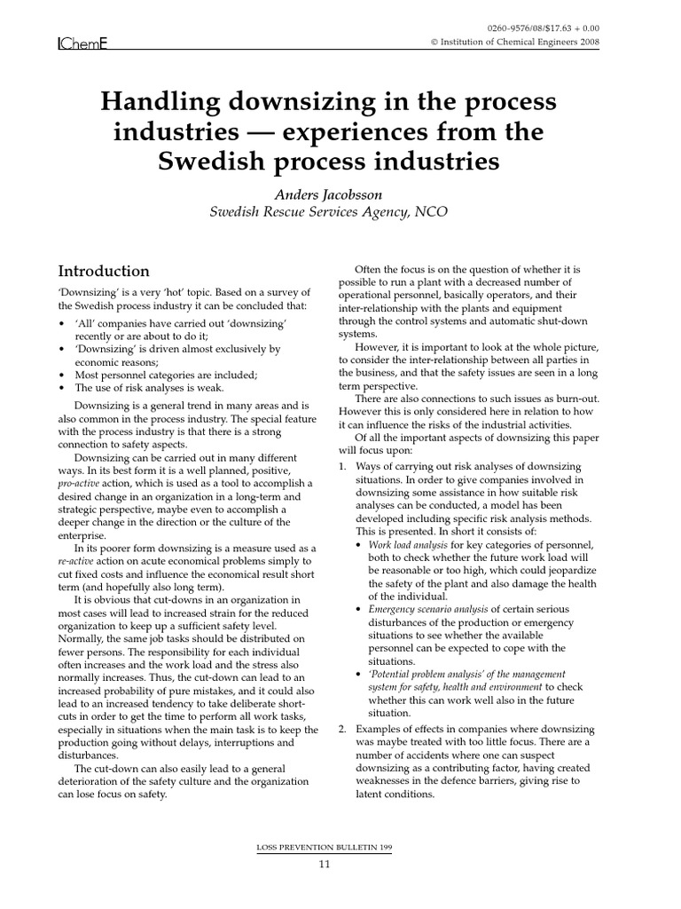 Handling Downsizing in The Process Industries - pg11 - 17 | PDF | Risk ...