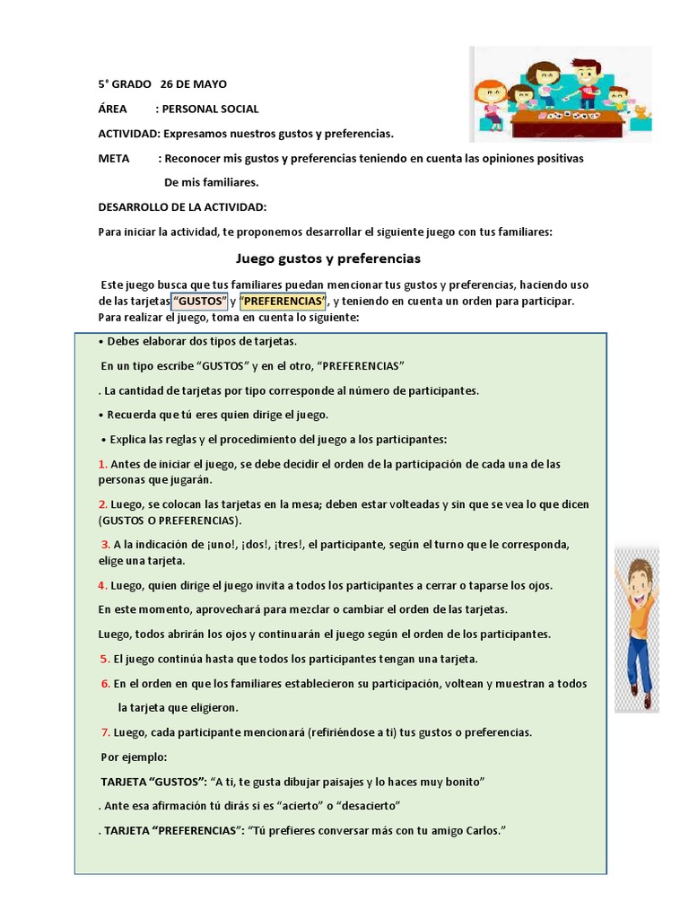 Juego Gustos y Preferencias | PDF