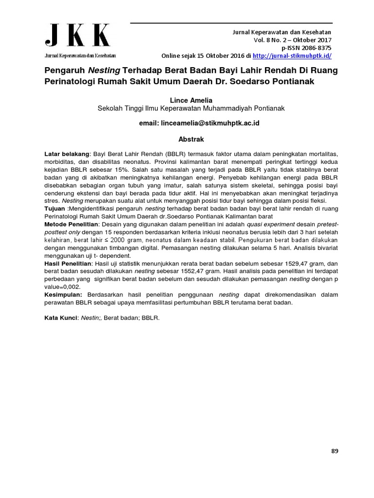 Pengaruh Nesting Terhadap Berat Badan Bayi Lahir Rendah Di Ruang ...
