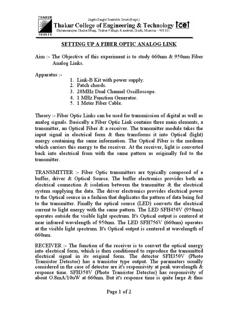 Analog Link | PDF | Optical Fiber | Detector (Radio)