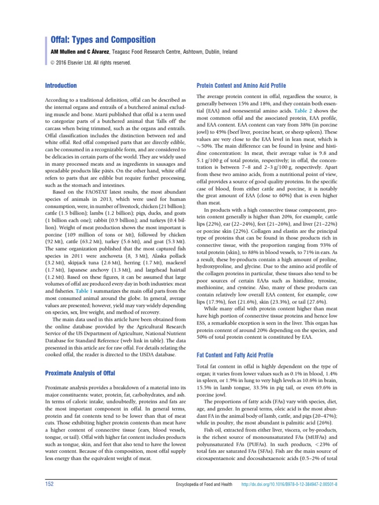 Offal: Types and Composition: Protein Content and Amino Acid Profile ...