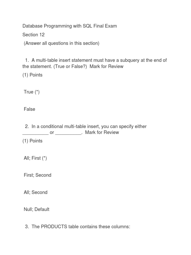 Database Programming With SQL Final Exam | PDF | Information Technology ...