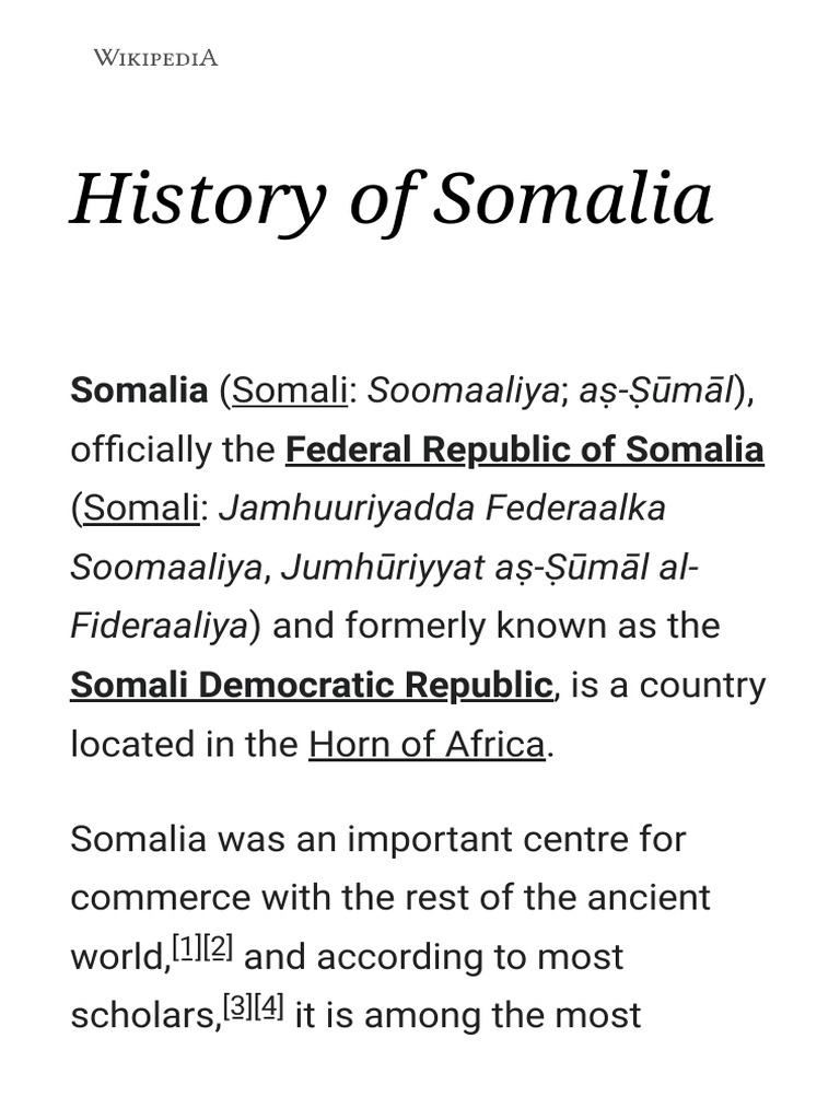 History of Somalia - Wikipedia | PDF | Somalia | Horn Of Africa