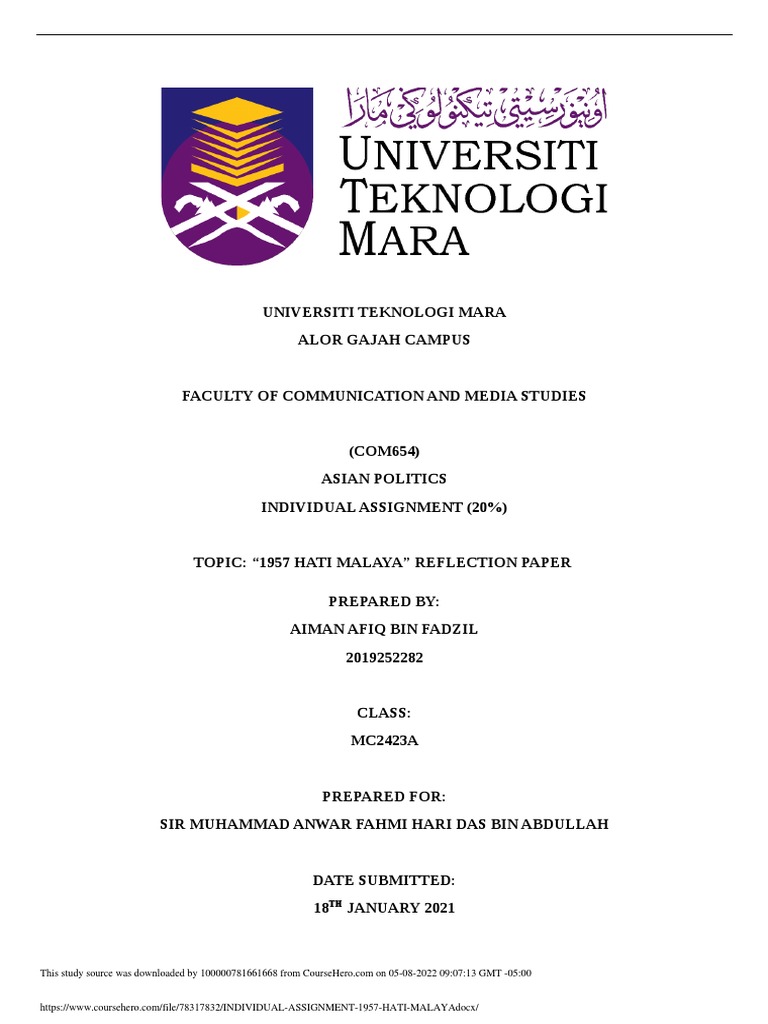 Individual Assignment 1957 Hati Malaya | PDF | Nationalism | Political ...