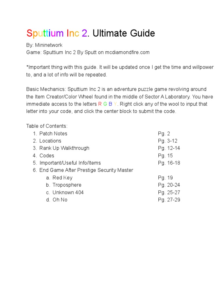 Sputtium Inc. 2 Guide For The Game On | PDF