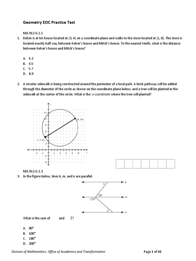 Geometry Eoc Practice Test Division Of Mathematics Office Of 8396