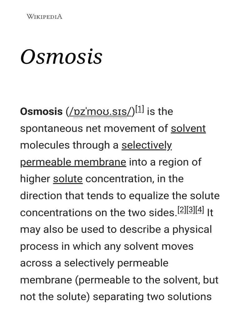 Osmosis - Wikipedia | PDF | Osmosis | Chemistry