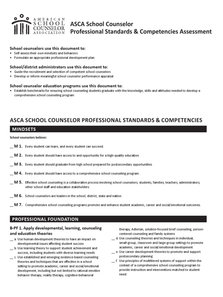 ASCA School Counselor Professional Standards & Competencies Assessment ...