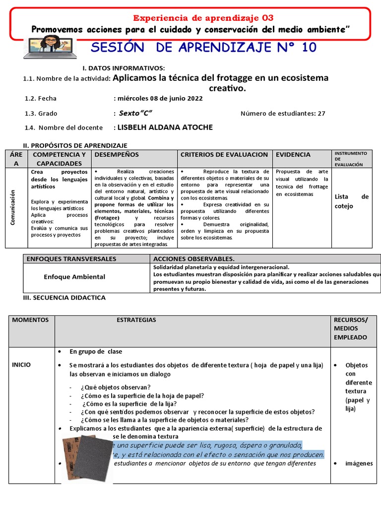 SESIÓN 10 Aplicamos La Técnica Del Frotagge en Un Ecosistema Creativo ... SESIÓN 10 Aplicamos La Técnica Del Frotagge en Un Ecosistema Creativo ...