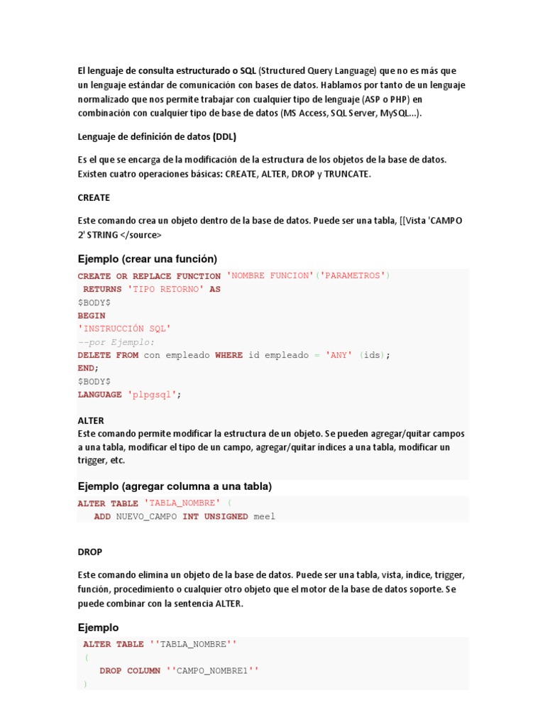Comandos SQL: DDL y DML Explicados | PDF | Diseño de software | SQL