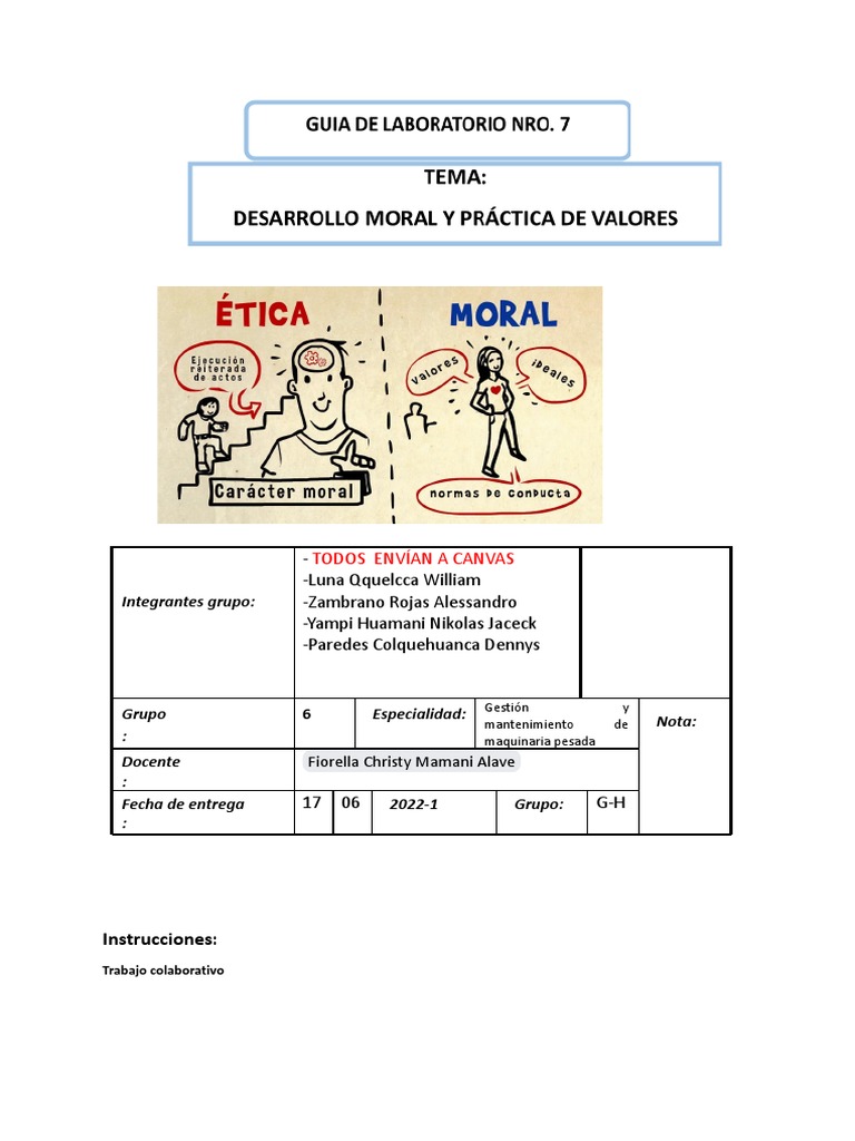Guia De Laboratorio 7 Desarrollo Moral Y Práctica De Valores Pdf