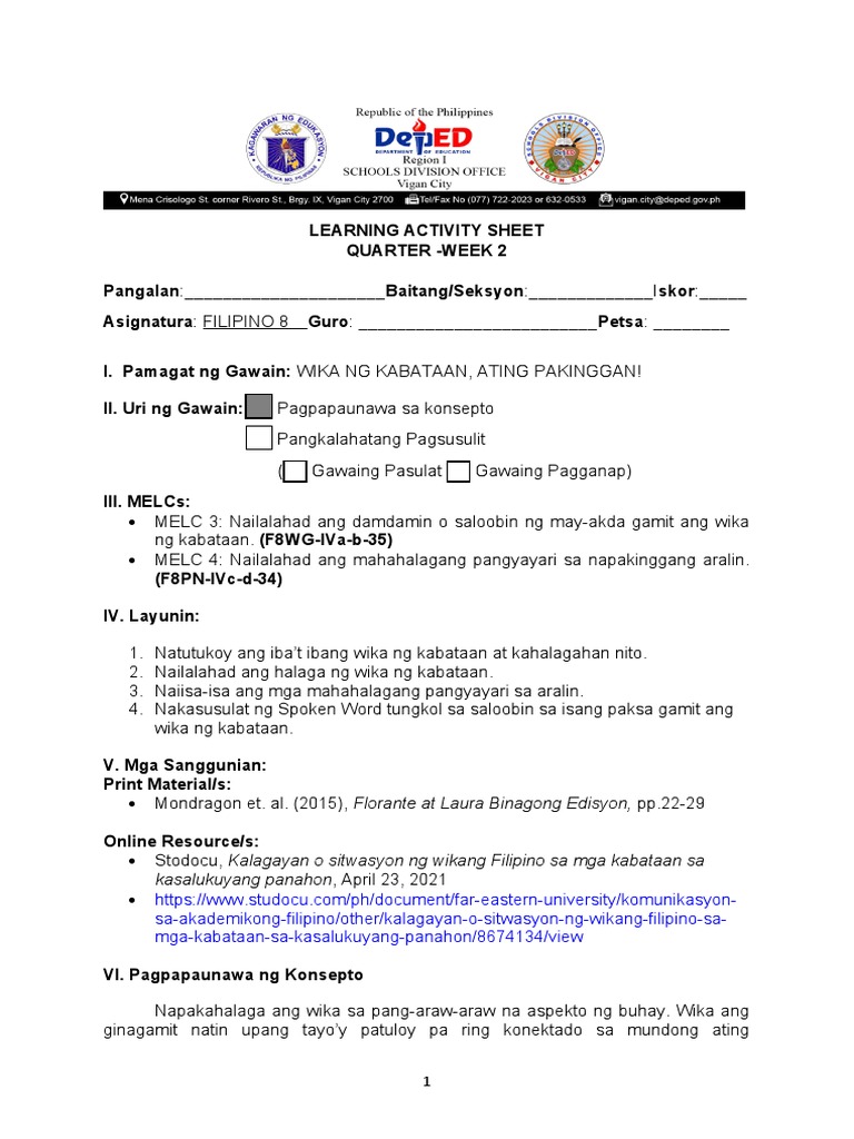 Las Fil8 Q4 W2 | PDF