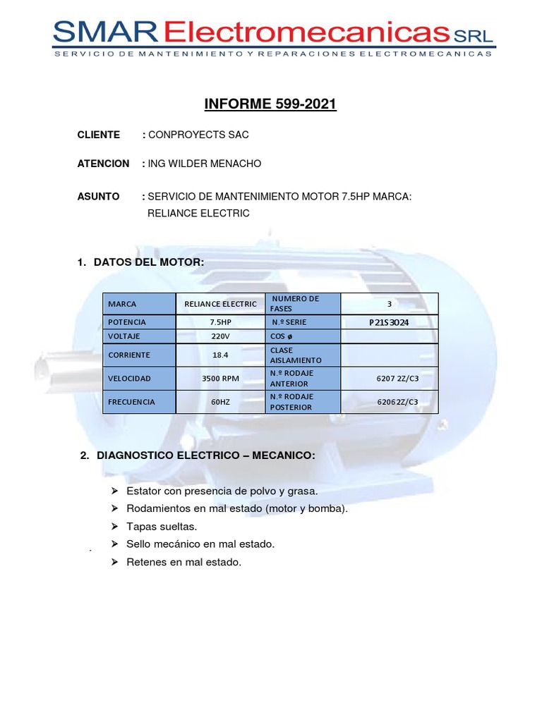 Mantenimiento Motor 7.5HP Reliance Electric | PDF | Ingeniería mecánica ...