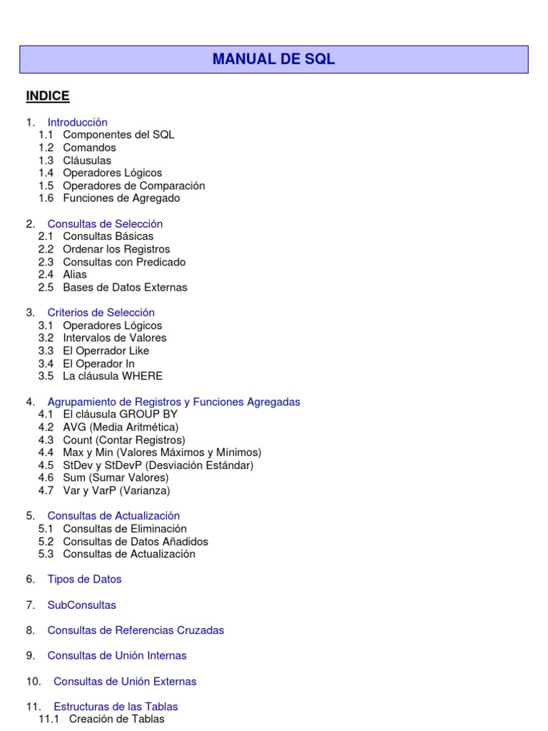 Manual SQL | PDF | SQL | Tabla (base de datos)