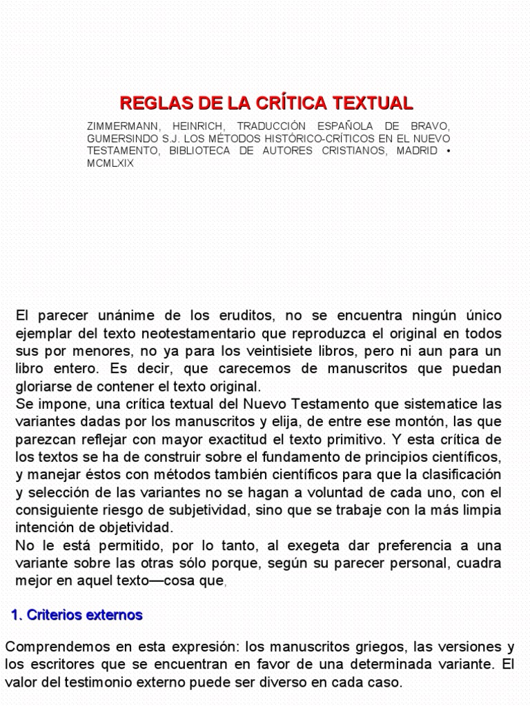 Reglas de La Critica Textual Del NT | PDF | Crítica textual