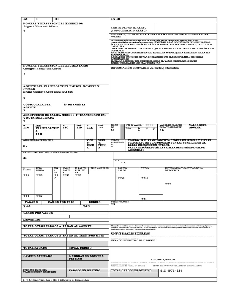Formato de Guía Aérea AWB | PDF