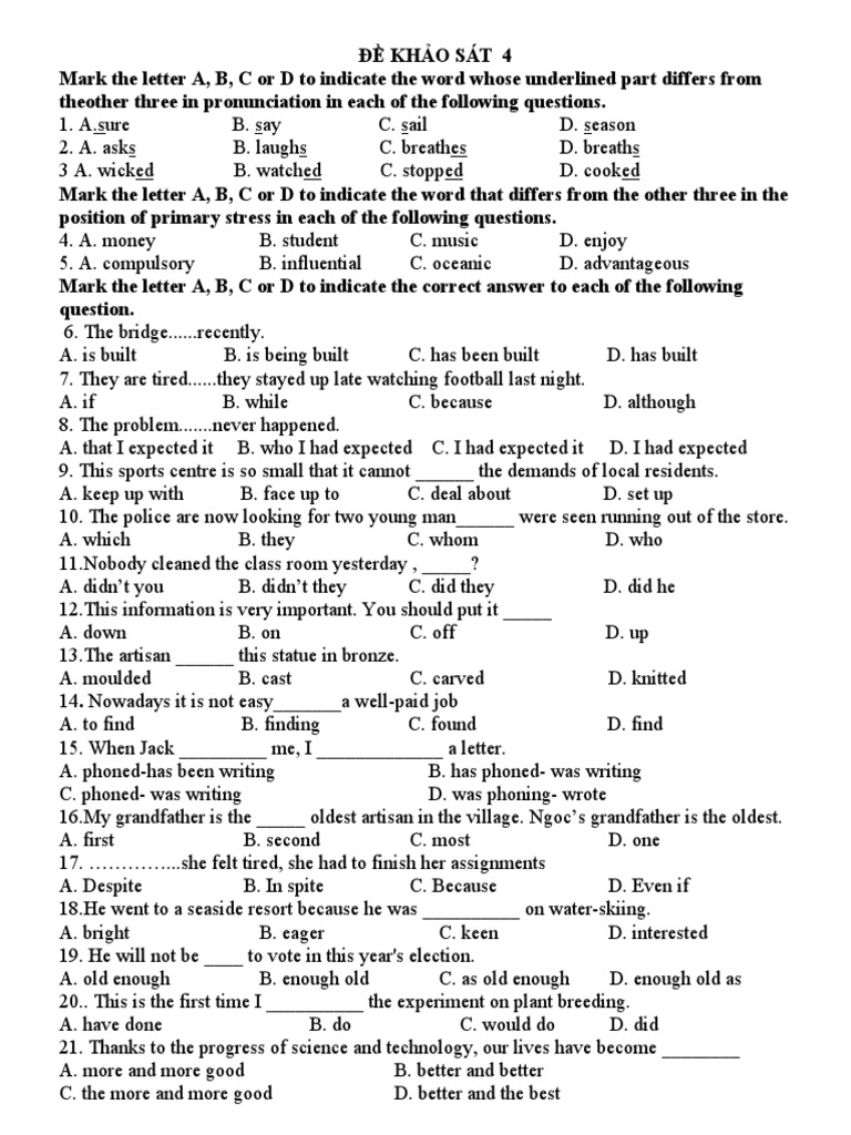 ĐỀ KHẢO SÁT 4 | PDF