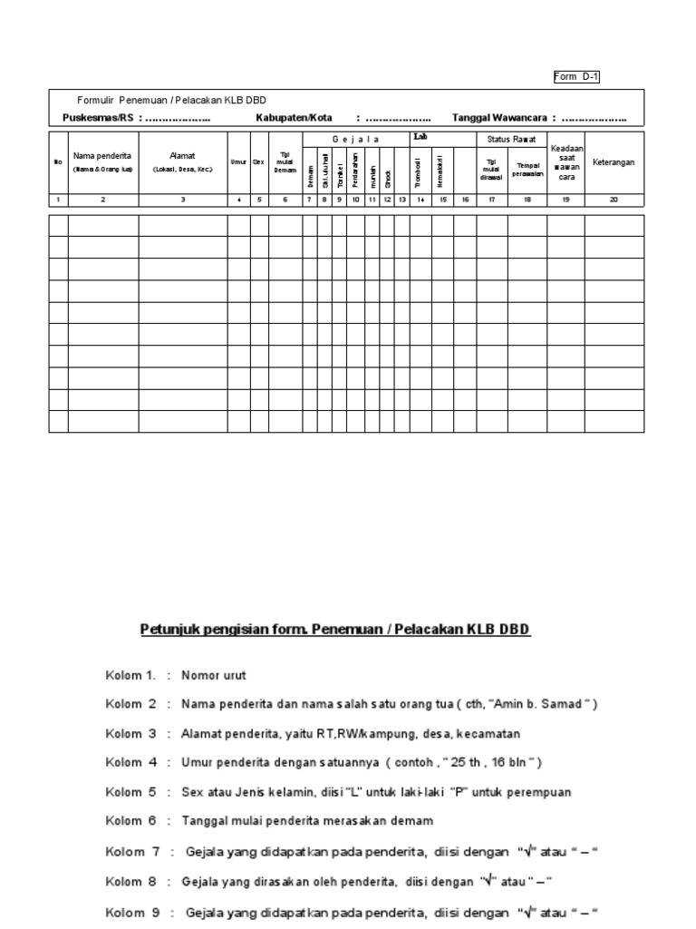 Form Penyelidikan KLB DBD | PDF