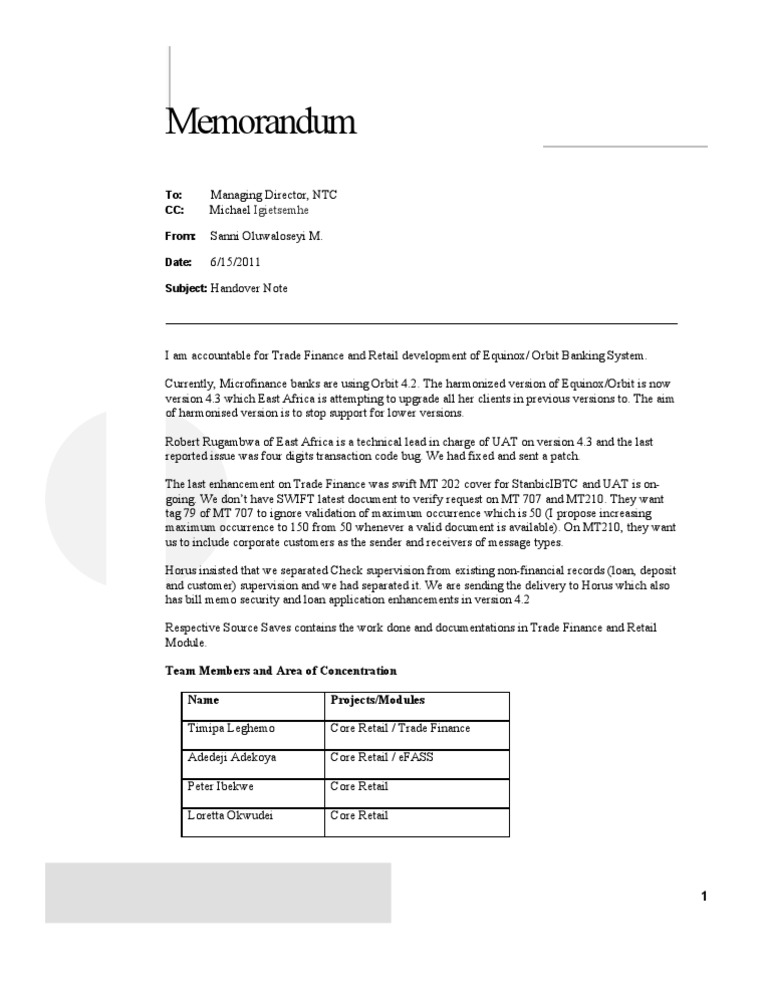 HandOver Notes | PDF | Business | Finance & Money Management