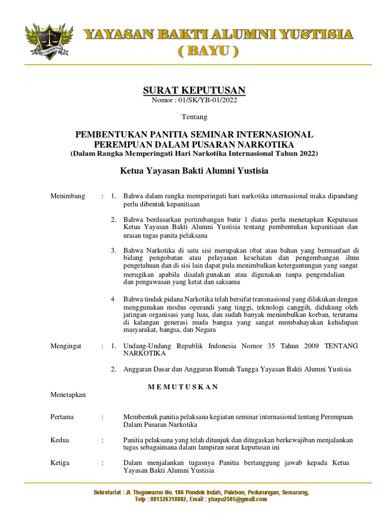 (R-1) SK Kepengurusan Panitia Seminar Narkoba | PDF