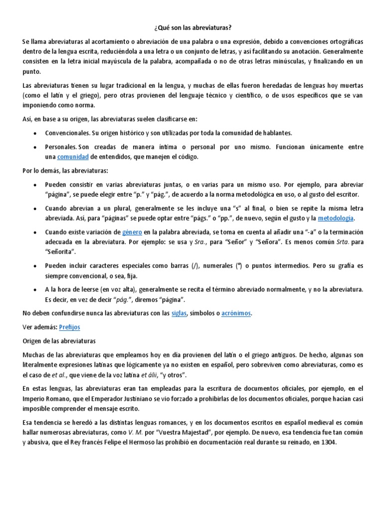 Definición y ejemplos de abreviaturas | PDF | Acrónimo | Lingüística