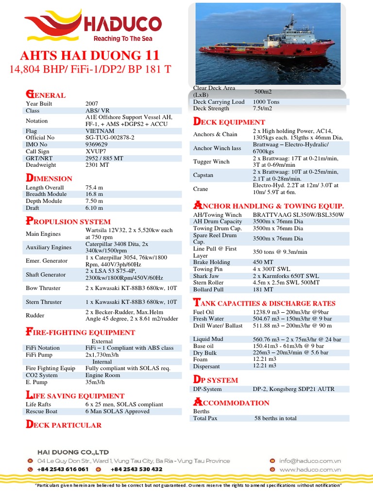 HD11 - Ship Specification | PDF | Transport | Ships