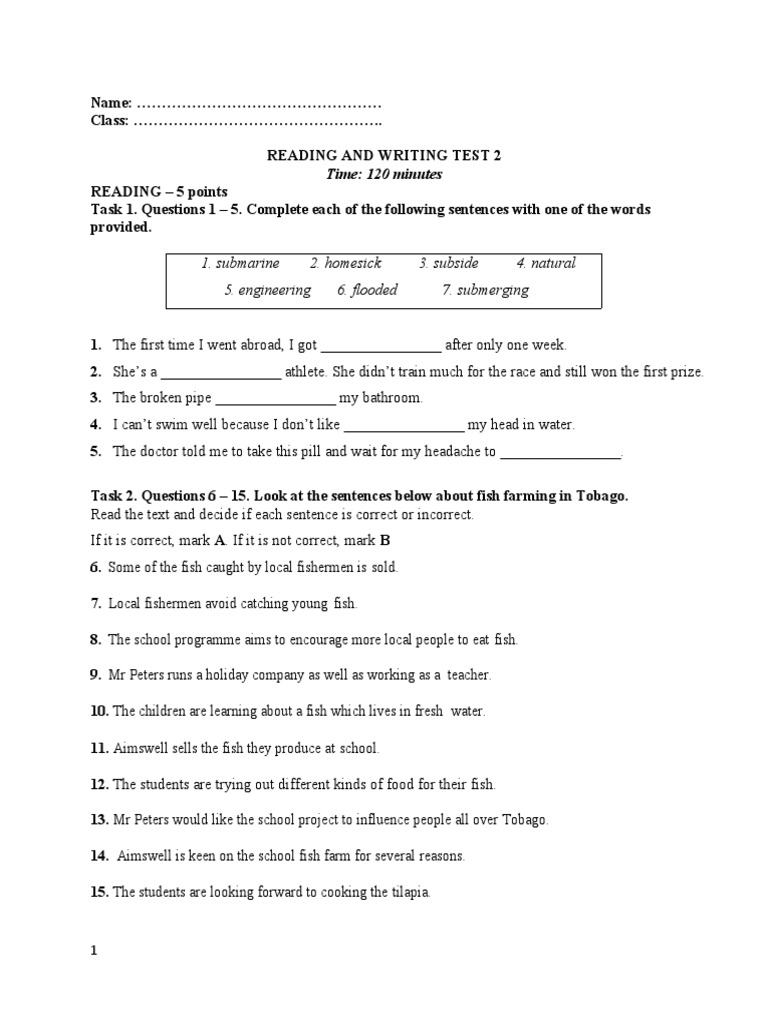 Reading and Writing Test 2 | PDF | Writers