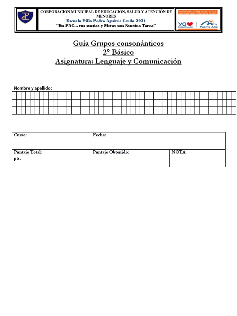 Guia Grupos Consonanticos 2° | PDF