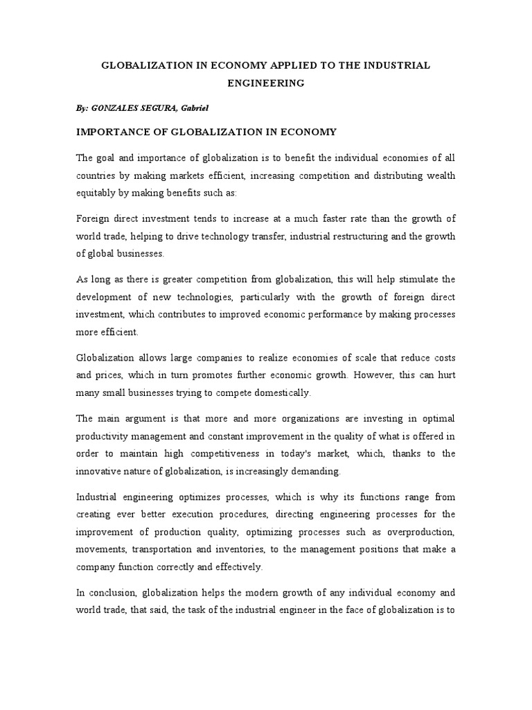 Globalization in Economy Applied To The Industrial Engineering | PDF