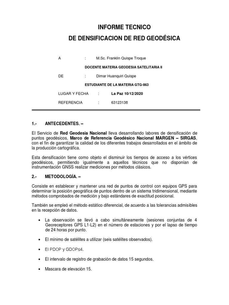 Modelo Informe Red Geodesica OFICIAL | PDF | Geodesia | Sistema de ...