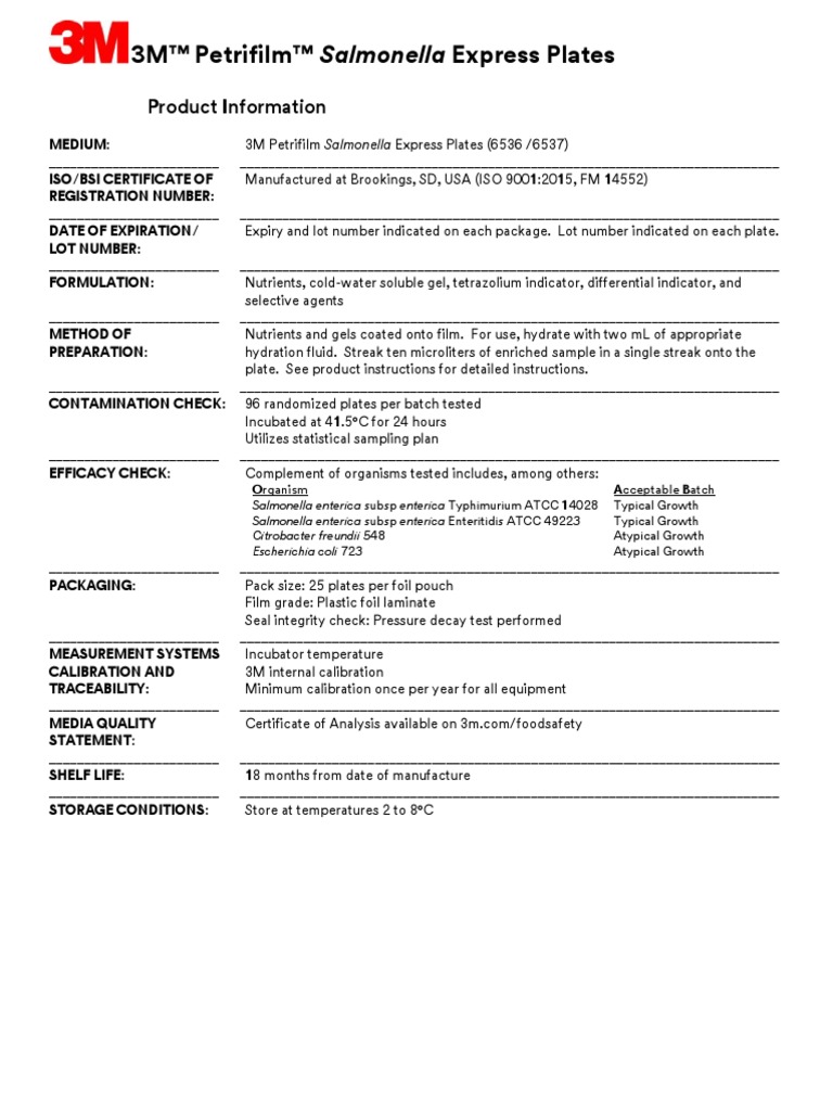 Product Information Sheet SALX | PDF | Salmonella | Calibration