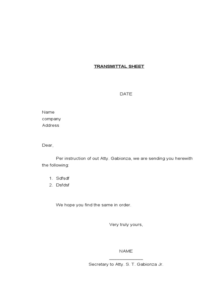 Transmittal Sheet | PDF